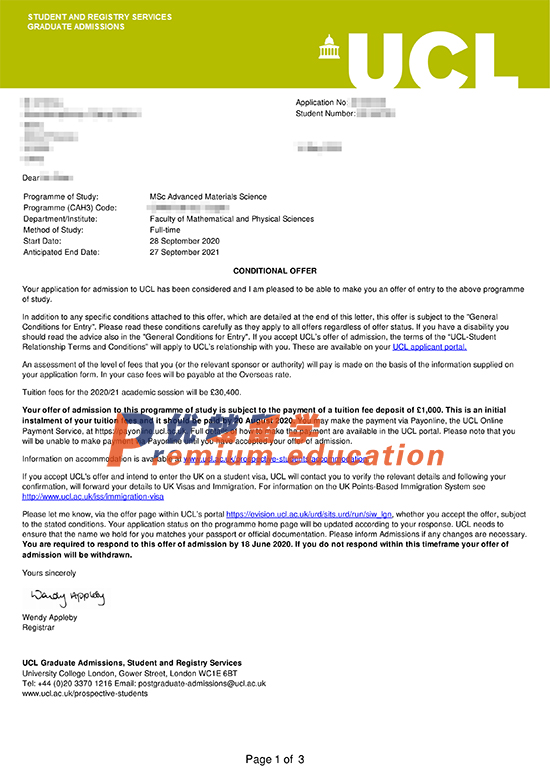 2020offer：恭喜周同学获得伦敦大学学院高等材料科学专业硕士通知书-优越留学
